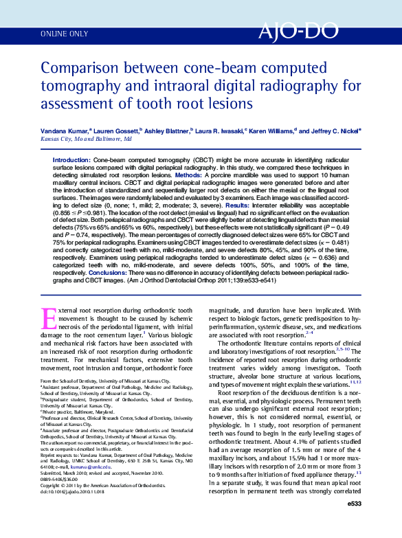 Comparison Between Cone Beam Computed Tomography And Intraoral Digital Radiography For
