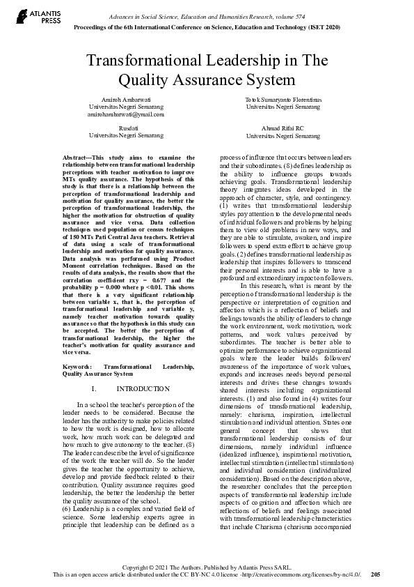 (PDF) Transformational Leadership in the Quality Assurance System