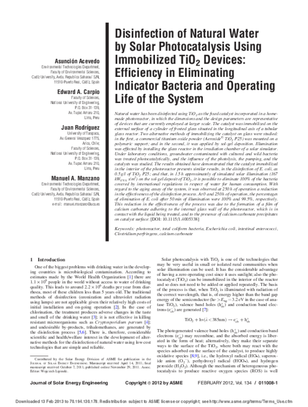 (PDF) Disinfection of Natural Water by Solar Photocatalysis Using ...
