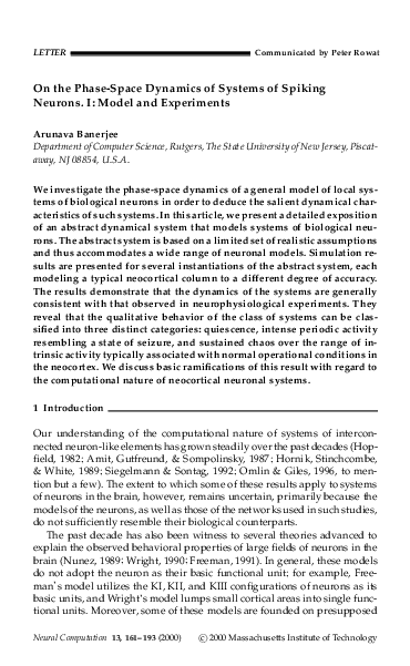 (PDF) LETTER Communicated by Peter Rowat On the Phase-Space Dynamics of ...