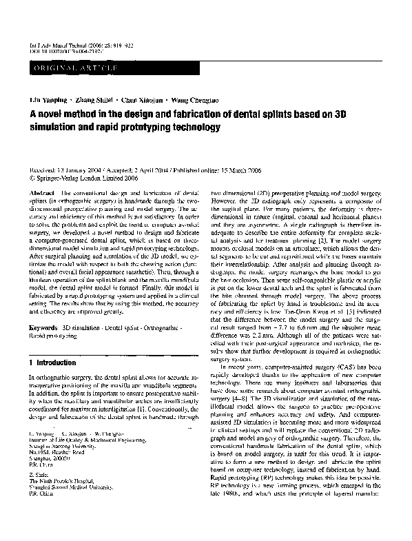 (PDF) A novel method in the design and fabrication of dental splints based on 3D simulation and ...