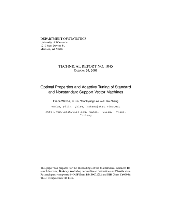 (PDF) Optimal Properties and Adaptive Tuning of Standard and Nonstandard Support Vector Machines