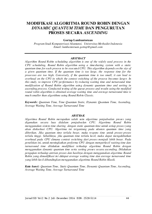 (PDF) Modifikasi Algoritma Round Robin dengan Dynamic Quantum Time dan Pengurutan Proses Secara ...