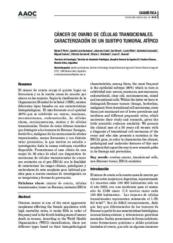 (PDF) Cáncer de ovario de células transicionales