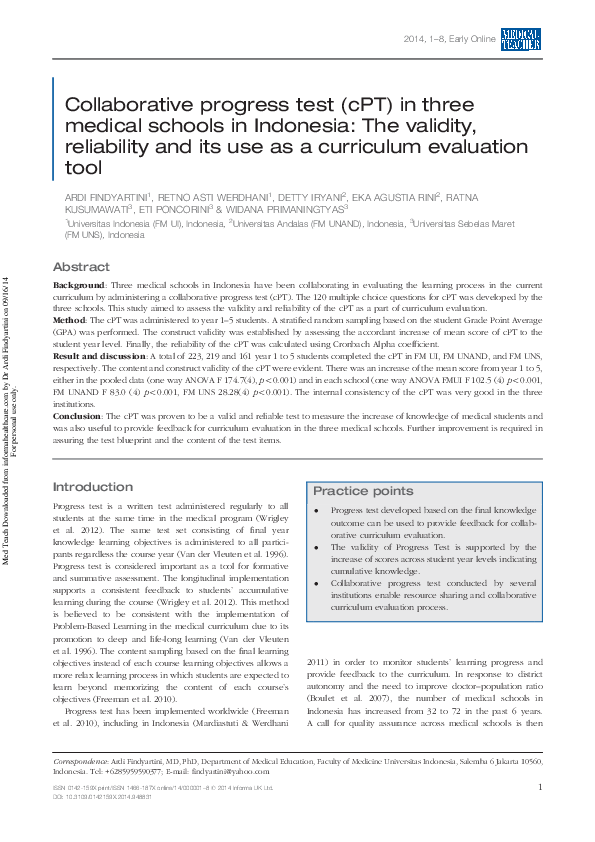 (PDF) Collaborative progress test (cPT) in three medical schools in ...