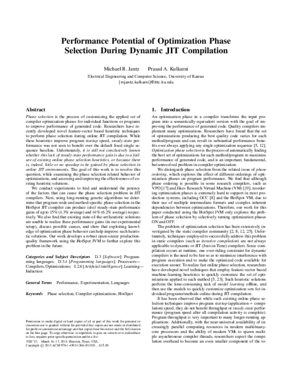 (PDF) Performance potential of optimization phase selection during dynamic JIT compilation