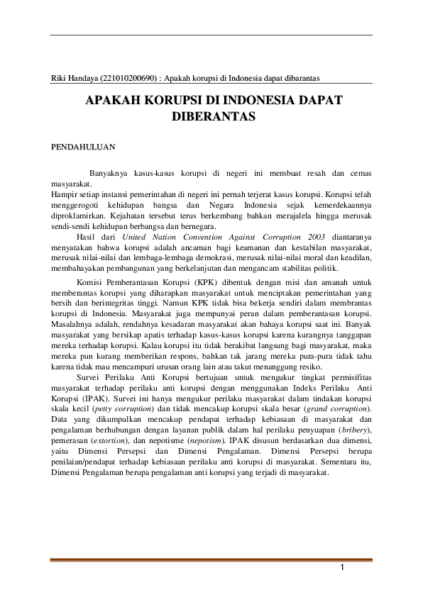 (PDF) Apakah Korupsi di Indonesia dapat diberantas