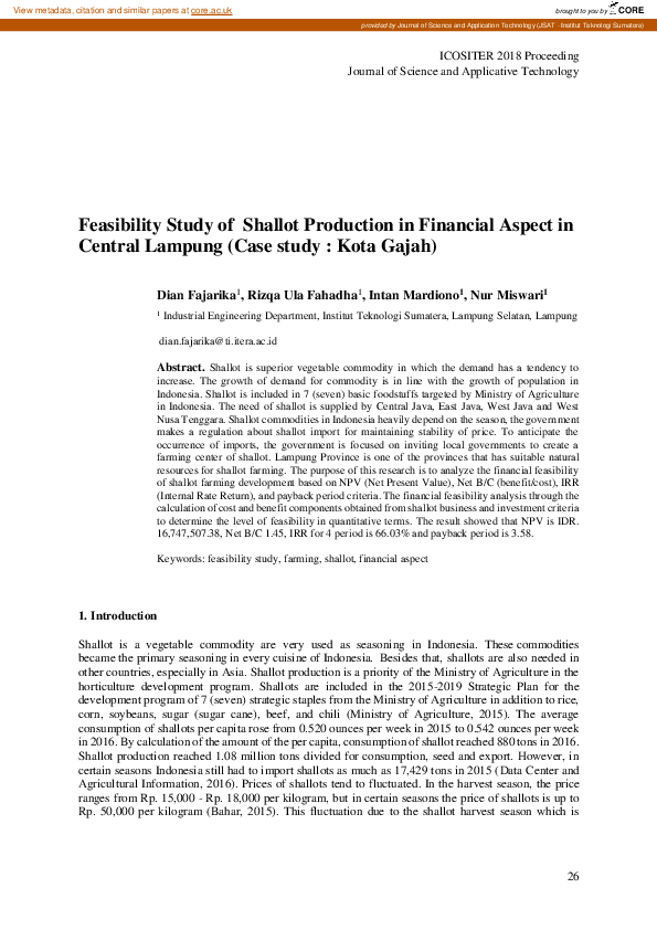 (PDF) Feasibility Study of Shallot Production in Financial Aspect in ...