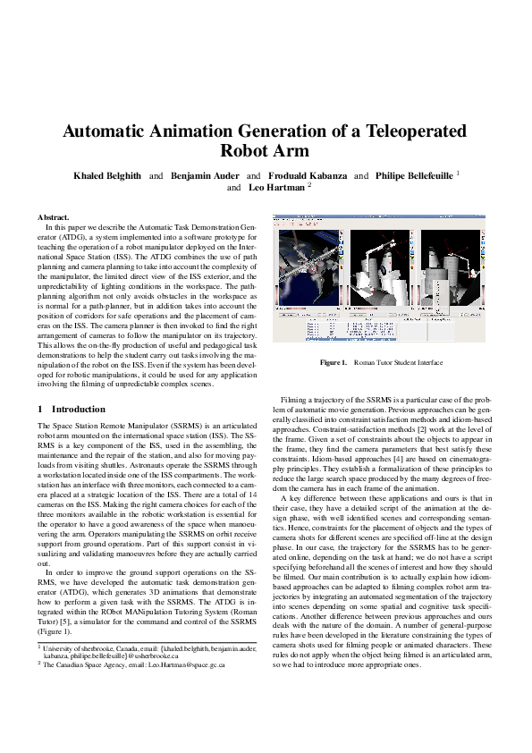 (PDF) Automatic Animation Generation of a Teleoperated Robot Arm