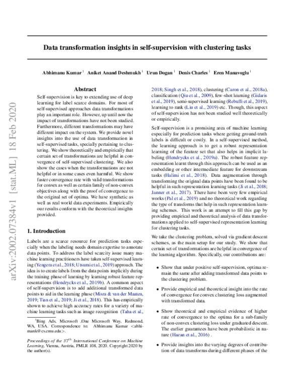 (PDF) Data Transformation Insights in Self-supervision with Clustering Tasks