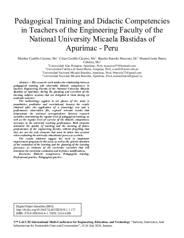 (PDF) Formación Pedagógica y Competencias Didácticas en Docentes de la ...
