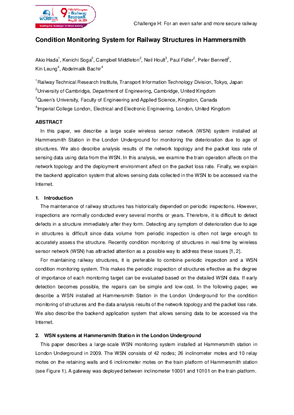 (PDF) Condition monitoring system for railway structures in Hammersmith