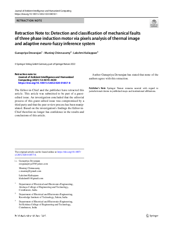 (PDF) Retraction Note to: Detection and classification of mechanical faults of three phase ...