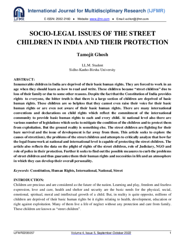 (PDF) Socio-legal Issues of the Street Children in India and their ...