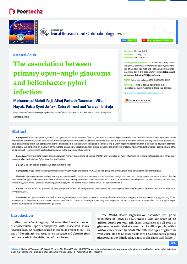 (PDF) The association between primary open-angle glaucoma and helicobacter pylori infection