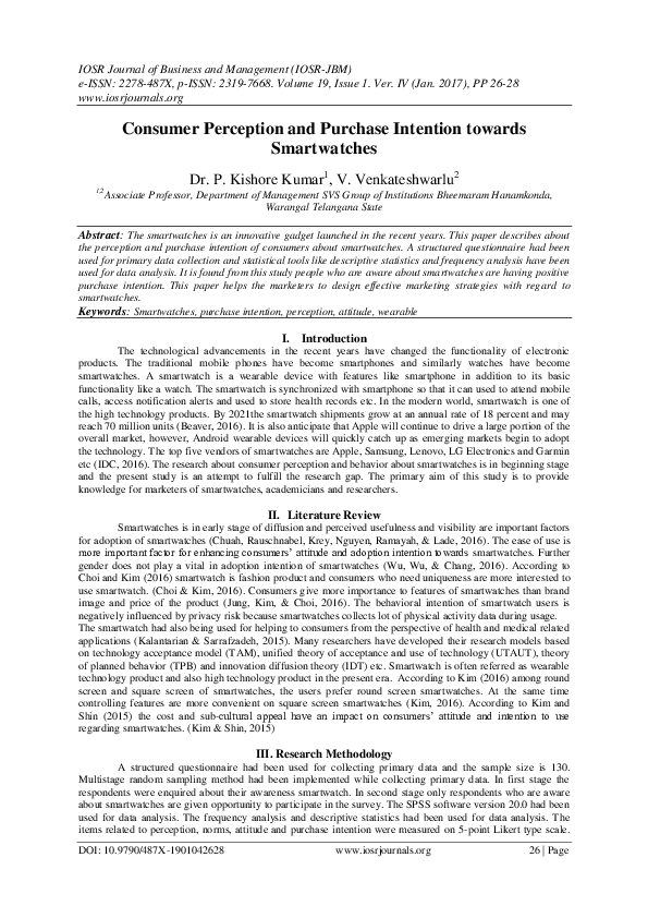 (PDF) Consumer Perception and Purchase Intention towards Smartwatches