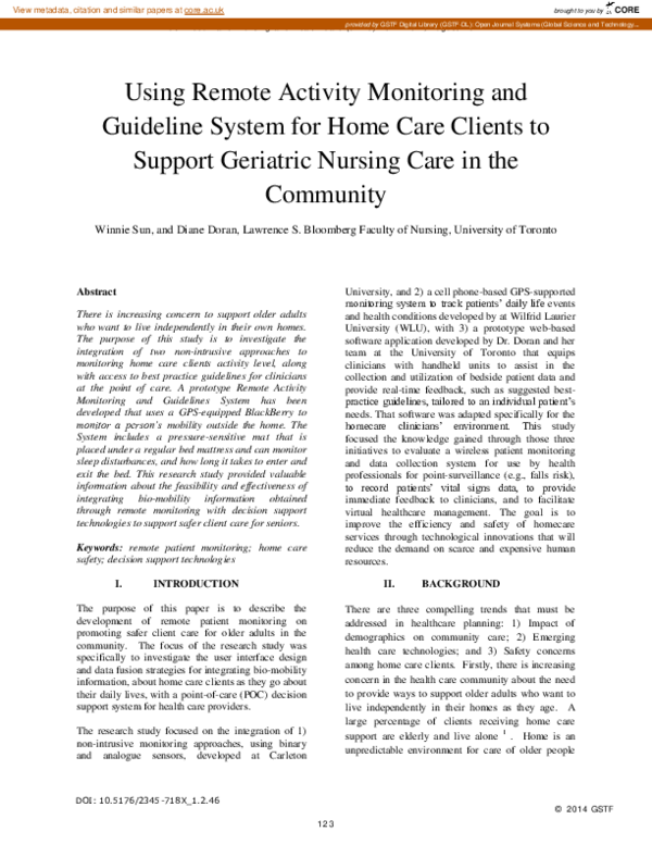 (PDF) Using Remote Activity Monitoring and Guideline System for Home Care Clients to Support ...