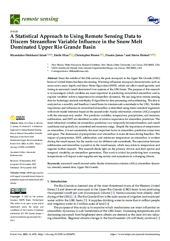(PDF) A Statistical Approach to Using Remote Sensing Data to Discern Streamflow Variable ...