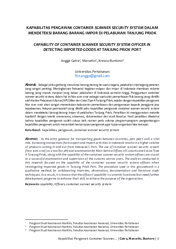 (PDF) Kapabilitas Pengawak Container Scanner Security System Dalam Mendeteksi Barang-Barang ...