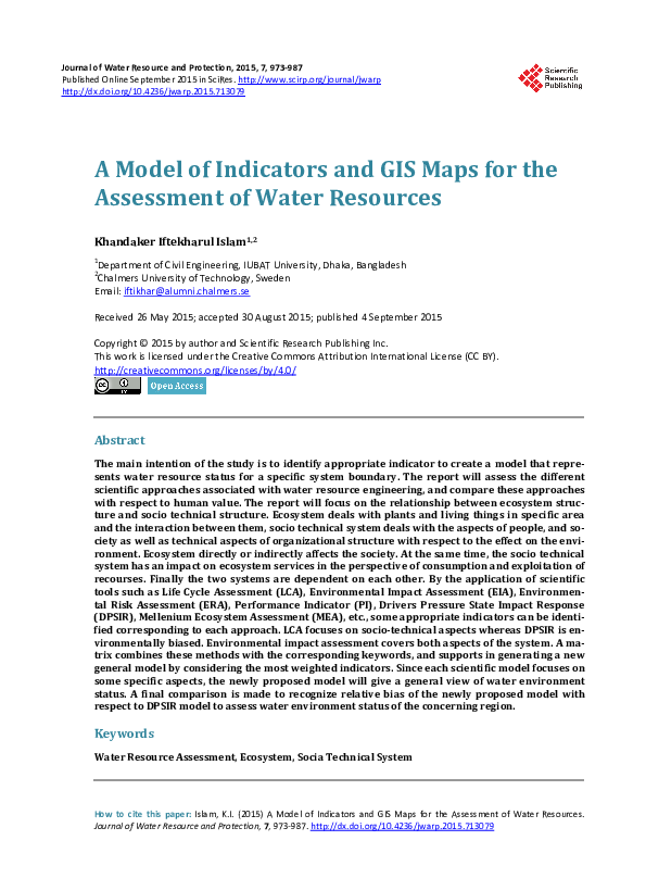 (PDF) A Model of Indicators and GIS Maps for the Assessment of Water ...