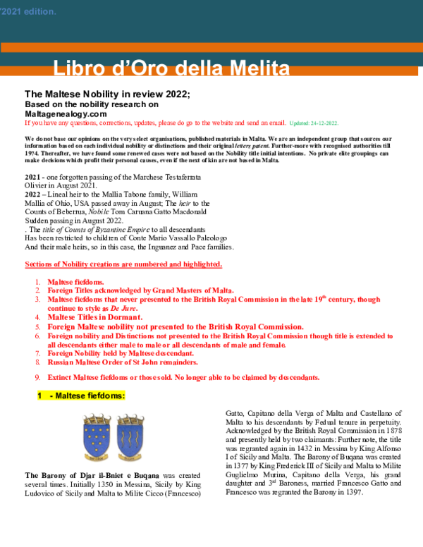 (PDF) The Maltese Nobility in review 2022