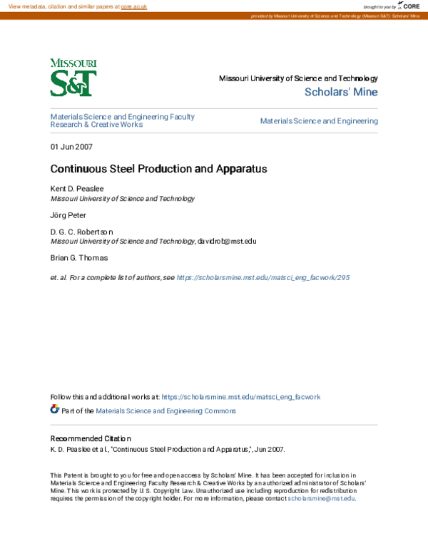 (PDF) Continuous steel production and apparatus