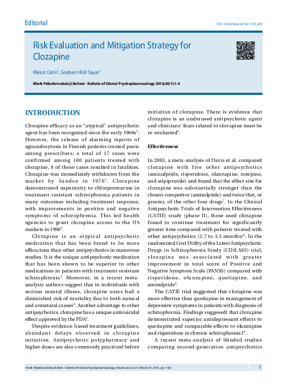 (PDF) Clozapine Risk Evaluation and Mitigation Strategies