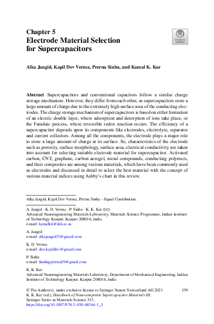 (PDF) Electrode Material Selection for Supercapacitors