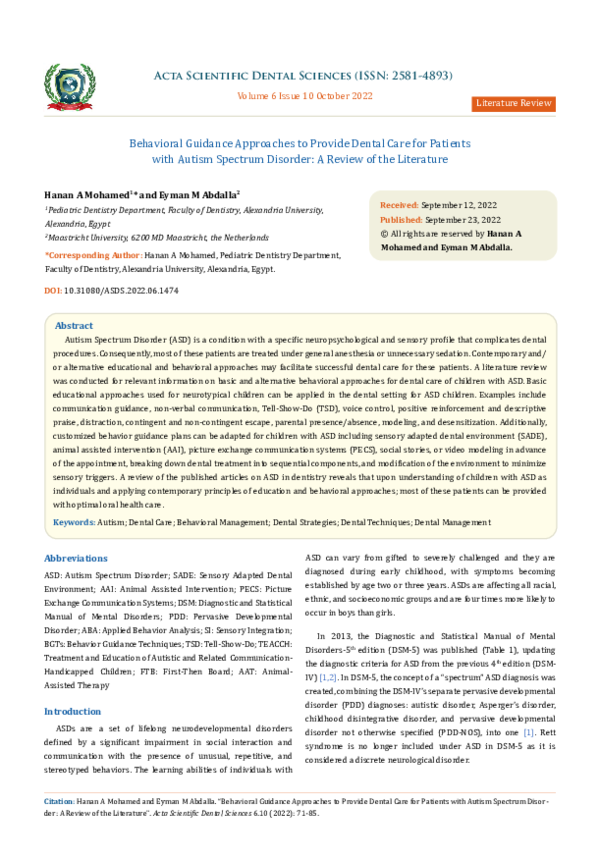 (PDF) Behavioral Guidance Approaches to Provide Dental Care for ...