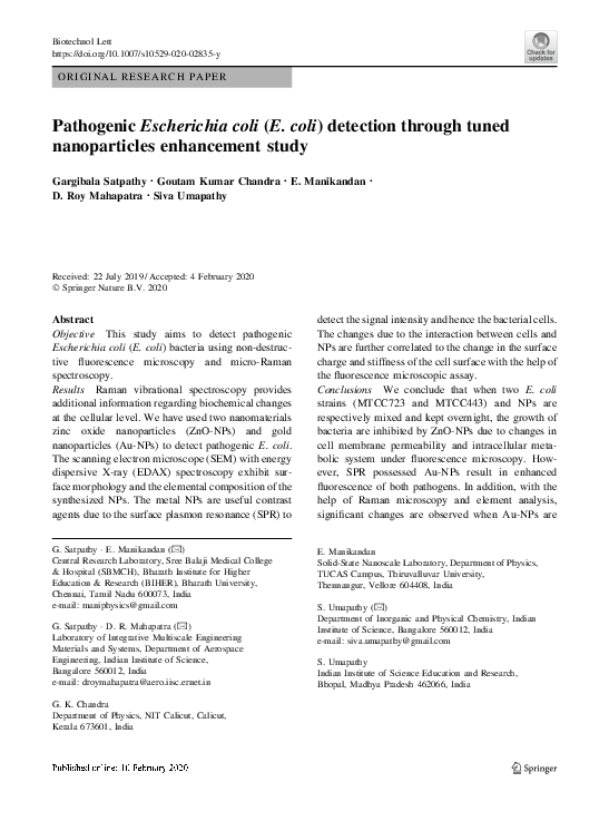 Pdf Pathogenic Escherichia Coli E Coli Detection Through Tuned