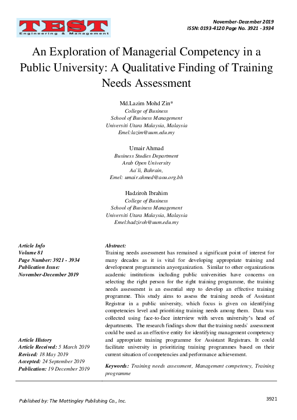 (PDF) An Exploration of Managerial Competency in a Public University: A ...