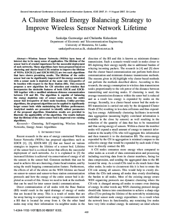 (PDF) A cluster based energy balancing strategy to improve Wireless Sensor Networks lifetime