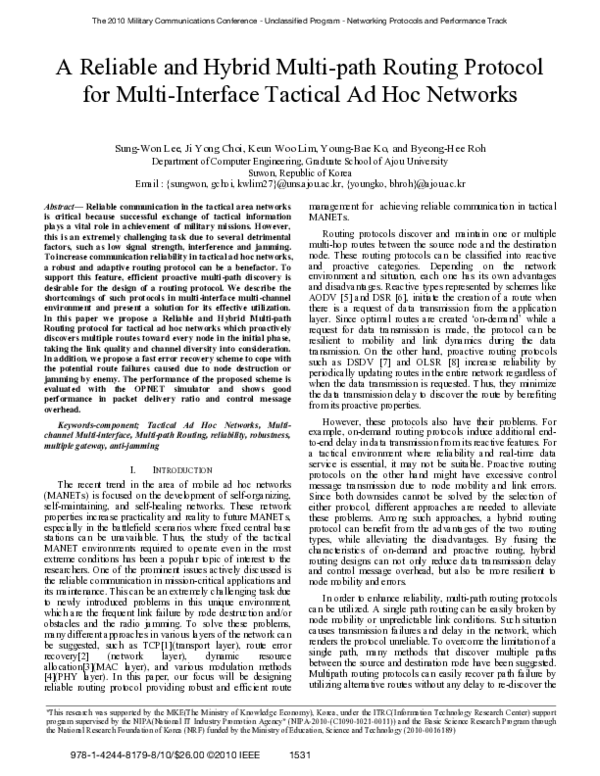 (PDF) A reliable and hybrid multi-path routing protocol for multi-interface tactical ad hoc networks