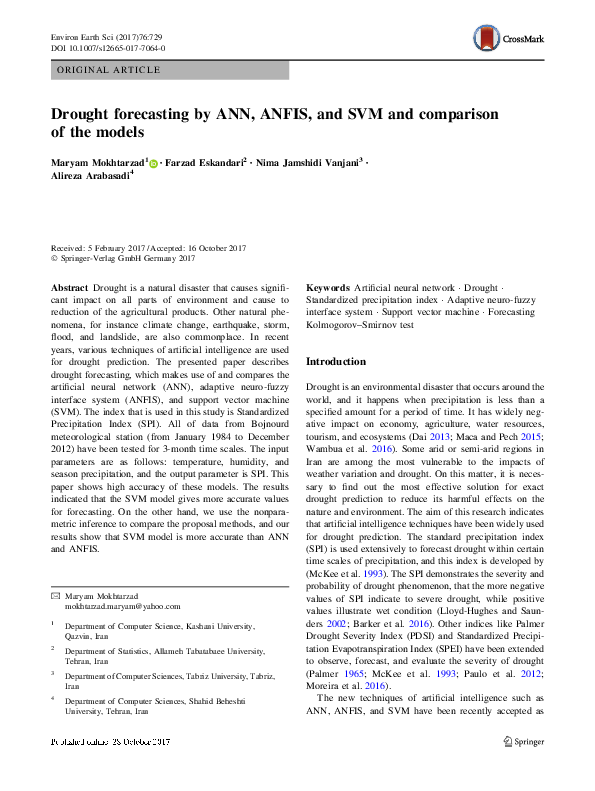 (PDF) Drought forecasting by ANN, ANFIS, and SVM and comparison of the models