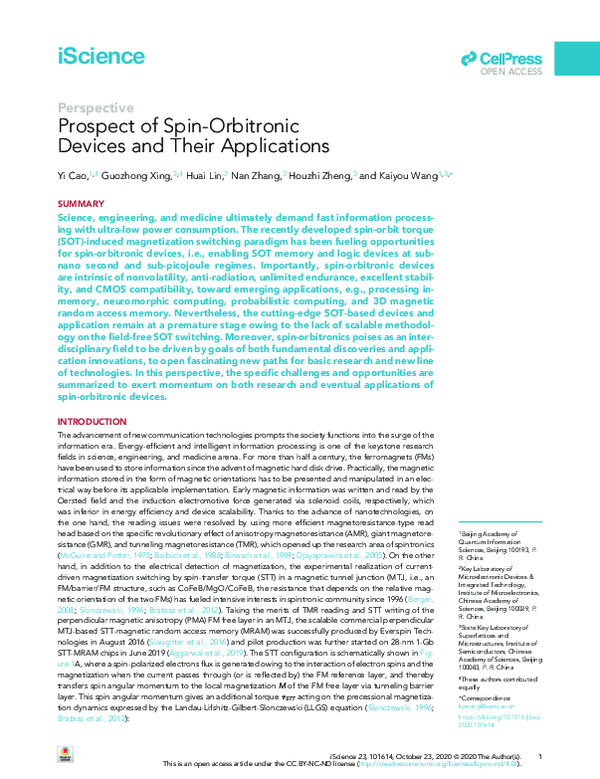 (PDF) Prospect of Spin-Orbitronic Devices and Their Applications
