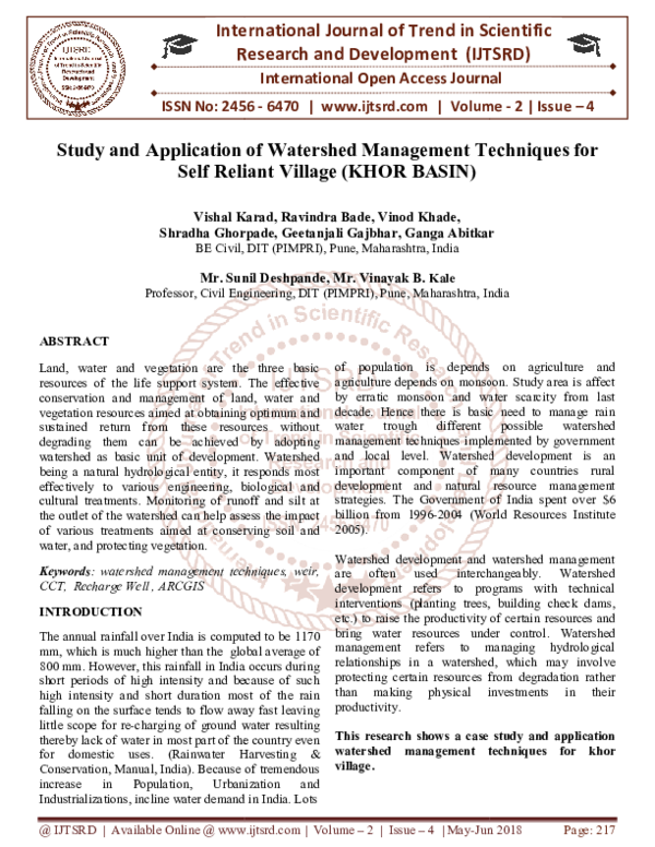 (PDF) Study and Application of Watershed Management Techniques for Self ...