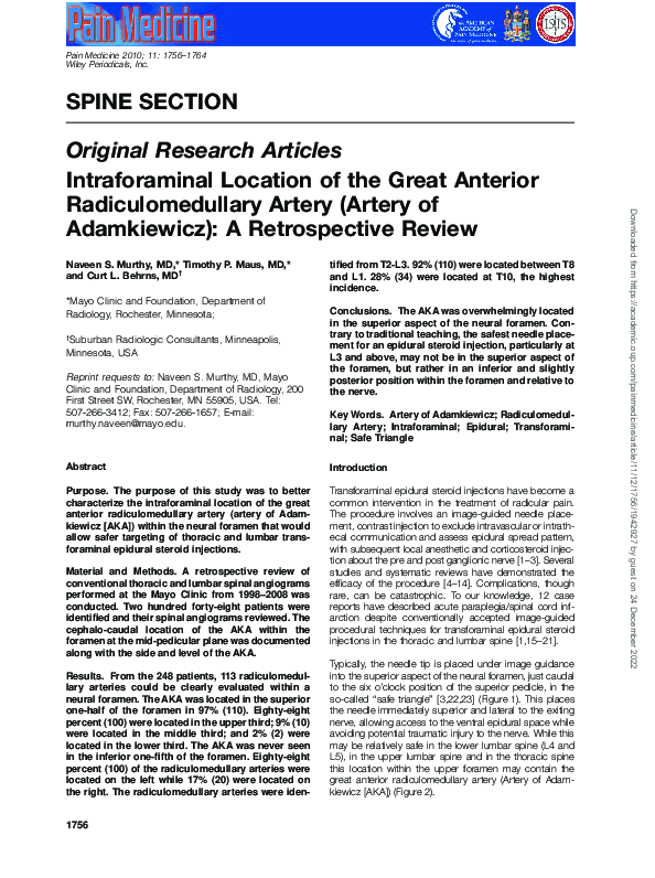 (PDF) Microsurgical anatomy of the artery of Adamkiewicz and its ...