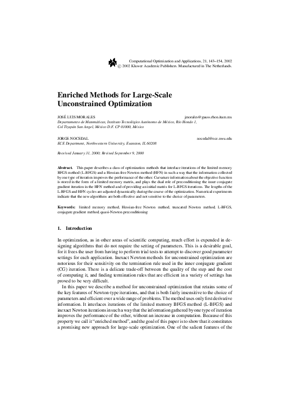 (PDF) Enriched Methods for Large-Scale Unconstrained Optimization