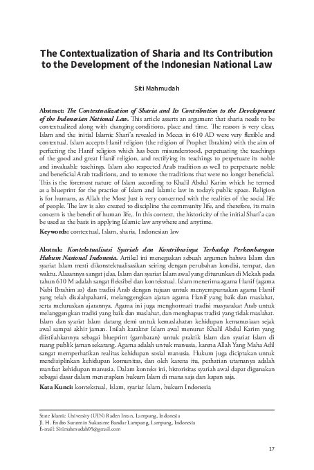 (PDF) The Contextualization of Sharia and Its Contribution to The ...