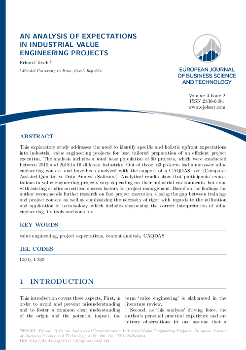 (PDF) An Analysis of Expectations in Industrial Value Engineering Projects