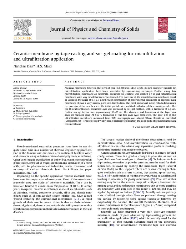 (PDF) Ceramic membrane by tape casting and sol–gel coating for ...