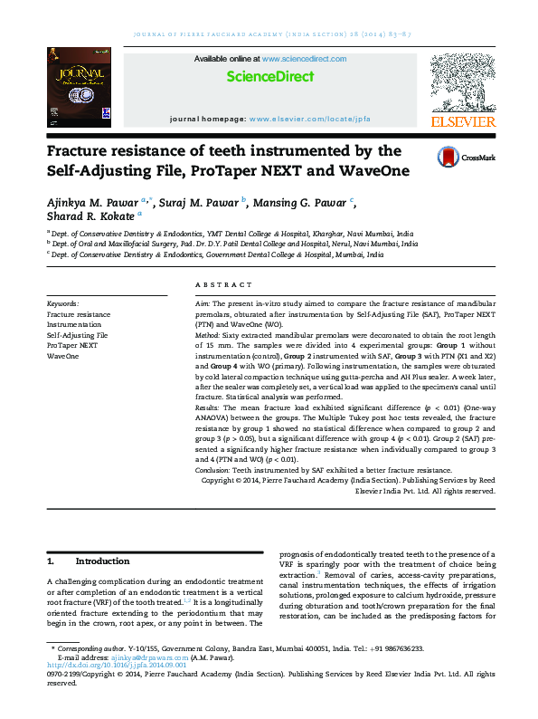 (PDF) Fracture resistance of teeth instrumented by the Self-Adjusting ...