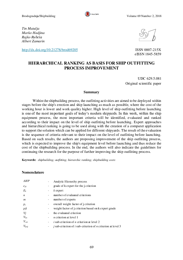 (PDF) Hierarchical Ranking as Basis for Ship Outfitting Process Improvement