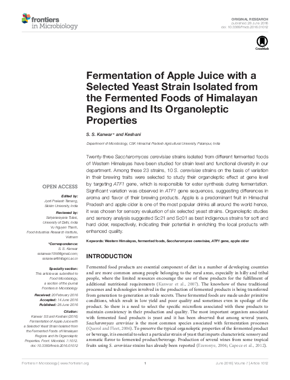 (PDF) Fermentation of Apple Juice with a Selected Yeast Strain Isolated ...