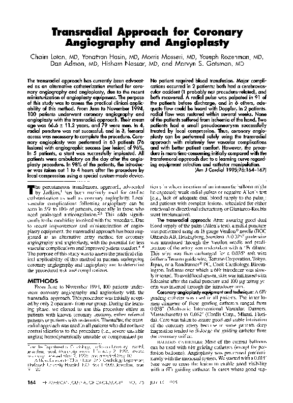 (PDF) Transradial approach for coronary angiography and angioplasty