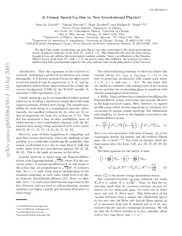 (PDF) Is cosmic speed-up due to new gravitational physics?
