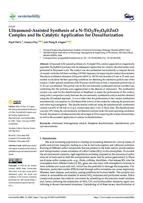 (PDF) Ultrasound-Assisted Synthesis of a N-TiO2/Fe3O4@ZnO Complex and Its Catalytic Application ...