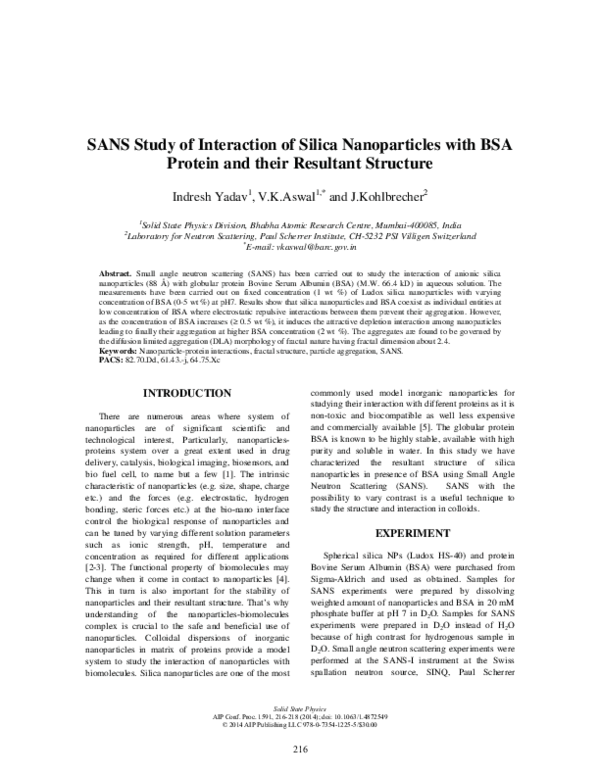 SANS study of interaction of silica nanoparticles with BSA protein and ...