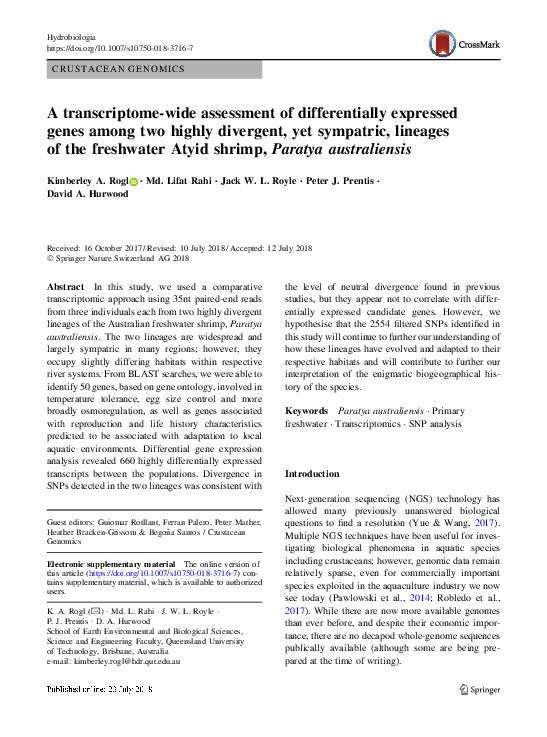 (PDF) A transcriptome-wide assessment of differentially expressed genes among two highly ...