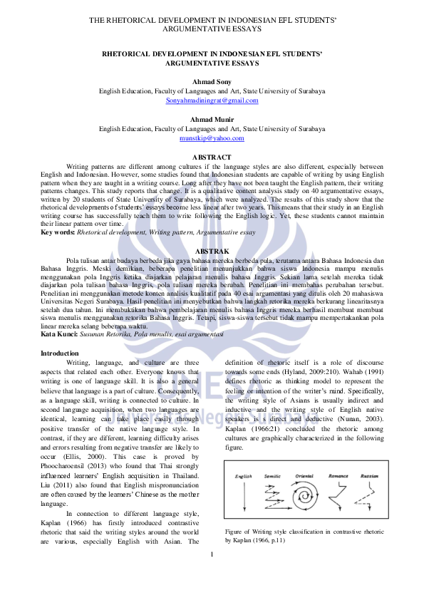 (PDF) Rhetorical Development in Indonesian Efl Students’ Argumentative ...